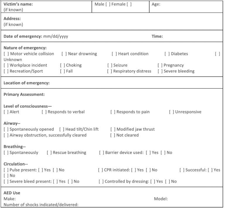Automated External Defibrillator (AED) Incident Report Form – HR Insider